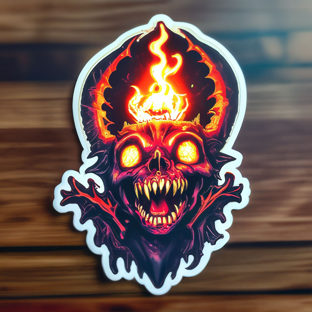 "Infernal lamp, sticker on a dark background, horror, horror, fangs ...