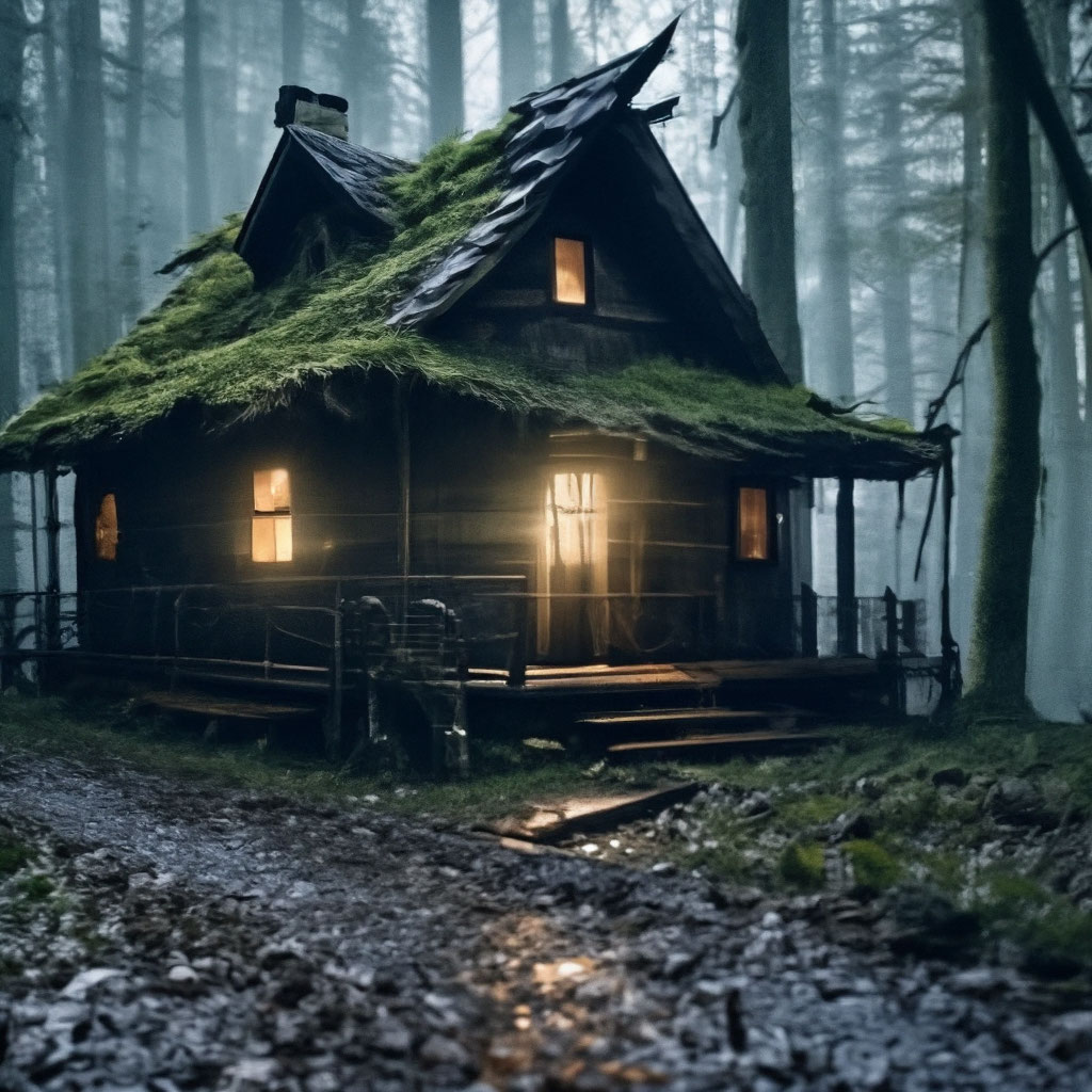 "Hut in the forest horror, creep, mysticism, magical. 64K detail ...