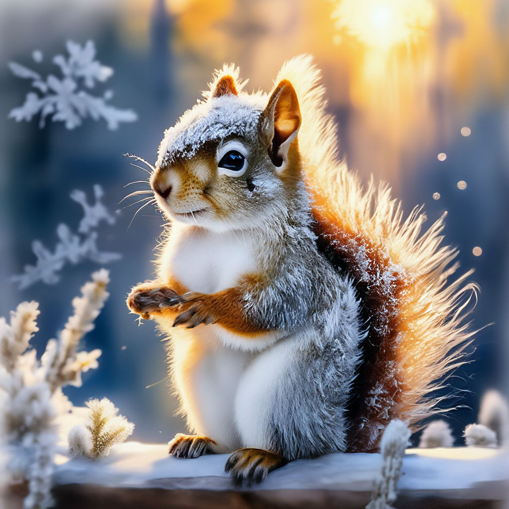 "Watercolor realistic first frosts the muzzle of a small fluffy ...
