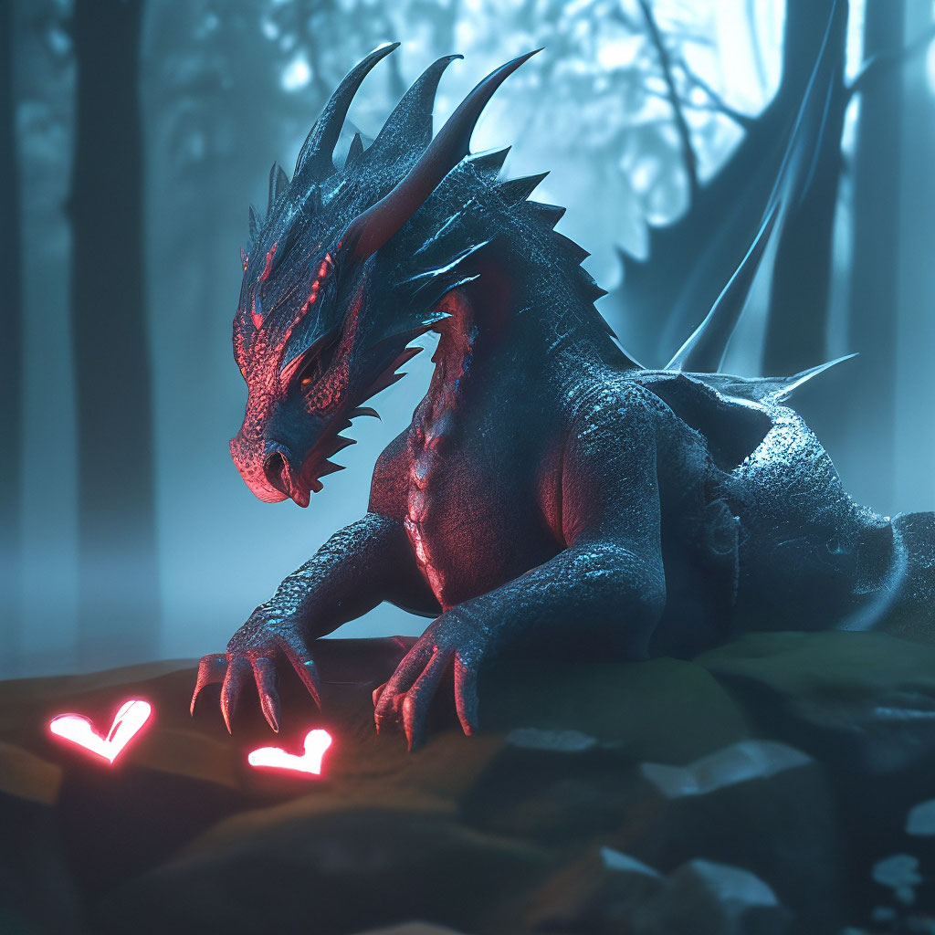 "Dragon crying looking at a broken heart , 4k, professional photo ...