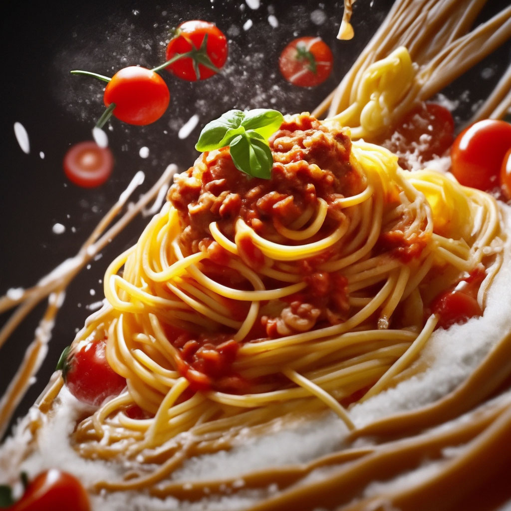 "Deliberate camera movements, spaghetti pasta in the air, bolognese ...