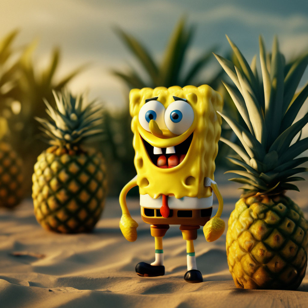 "SpongeBob stands near pineapple, aesthetically pleasing, professional ...