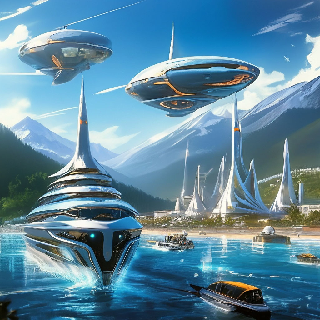 "Future:2200, futurism,fantastic plot, black sea coast, Sochi, shot ...