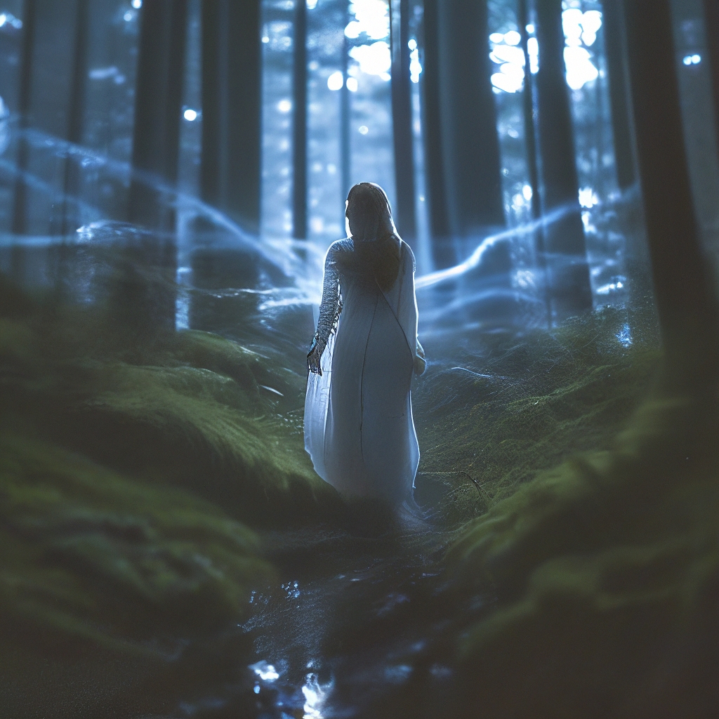 "Night, silence, forest, ether-spirit wanders in the forest, fabulous ...