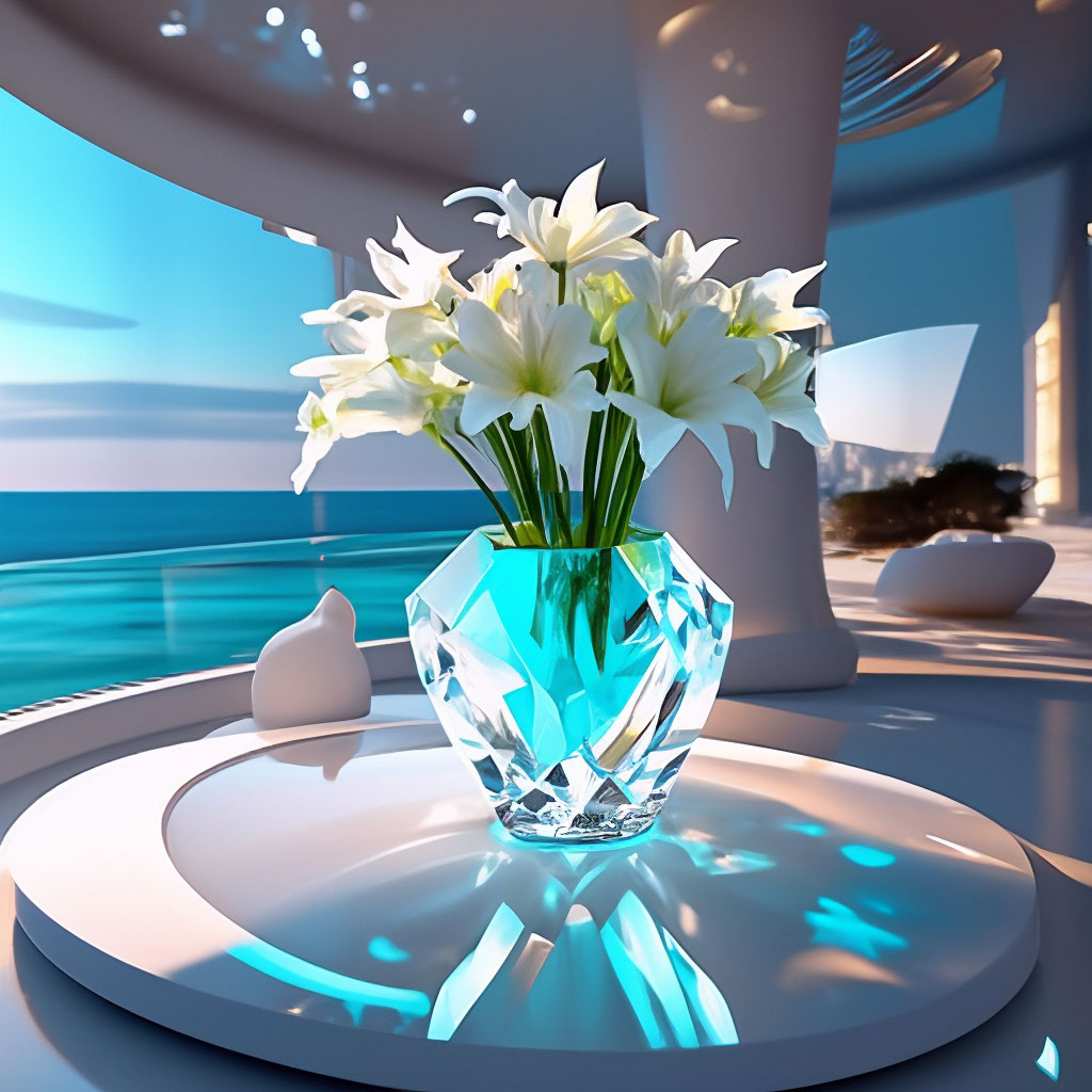 "Futuristic crystal vase made of beautiful crystal by a futuristic ...