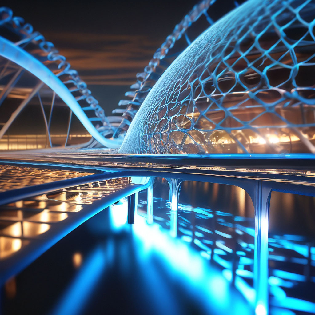 "Glass bridge 3D neural network, special effects." — image created in ...