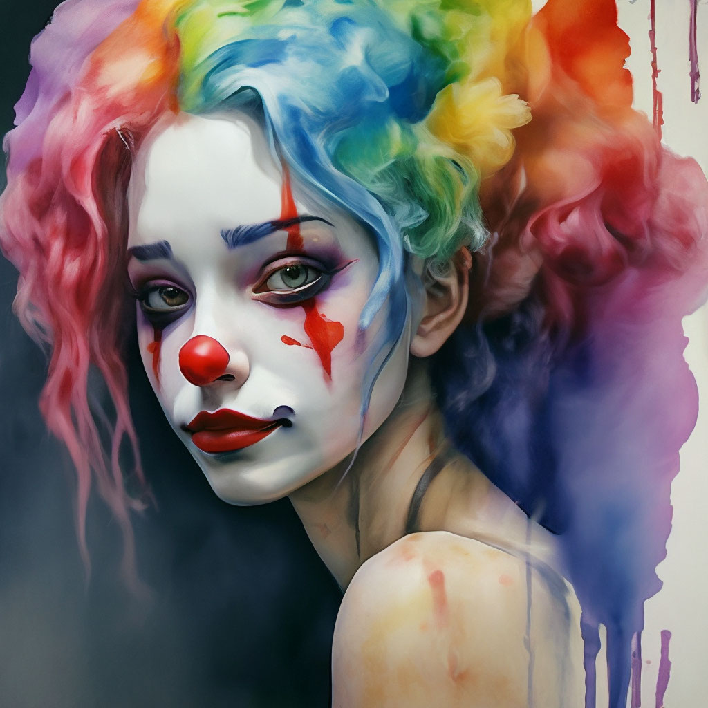 "🤡 Watercolor painting, hyperrealism, aesthetics of the body, sad ...