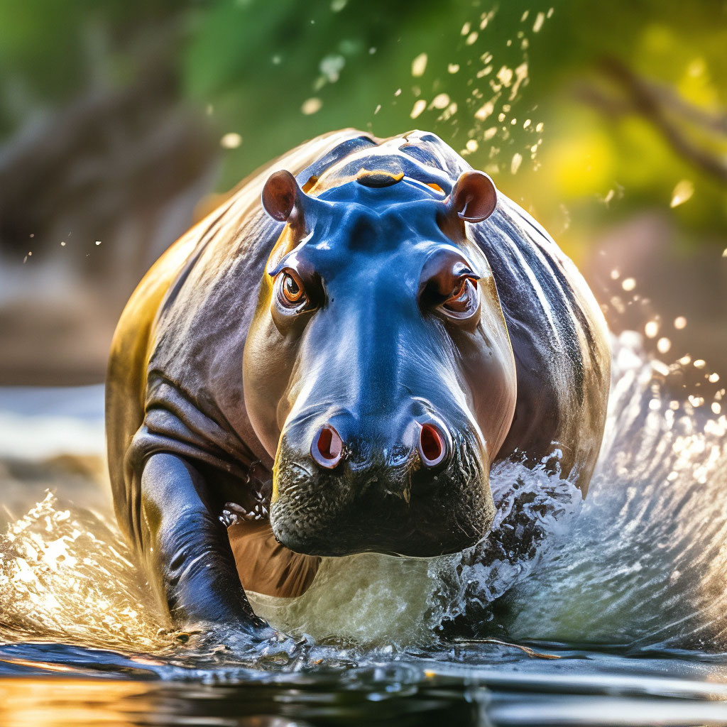 "Hippopotamus natural view, in its element, side view, running ...
