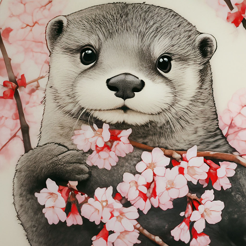 "Sakura blooms otter thick in the hands is good how, Japanese ink ...