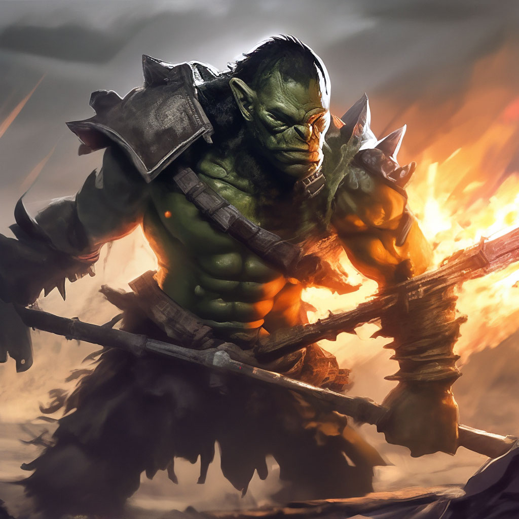 "Orc in anime style, with a halberd" — image created in Shedevrum