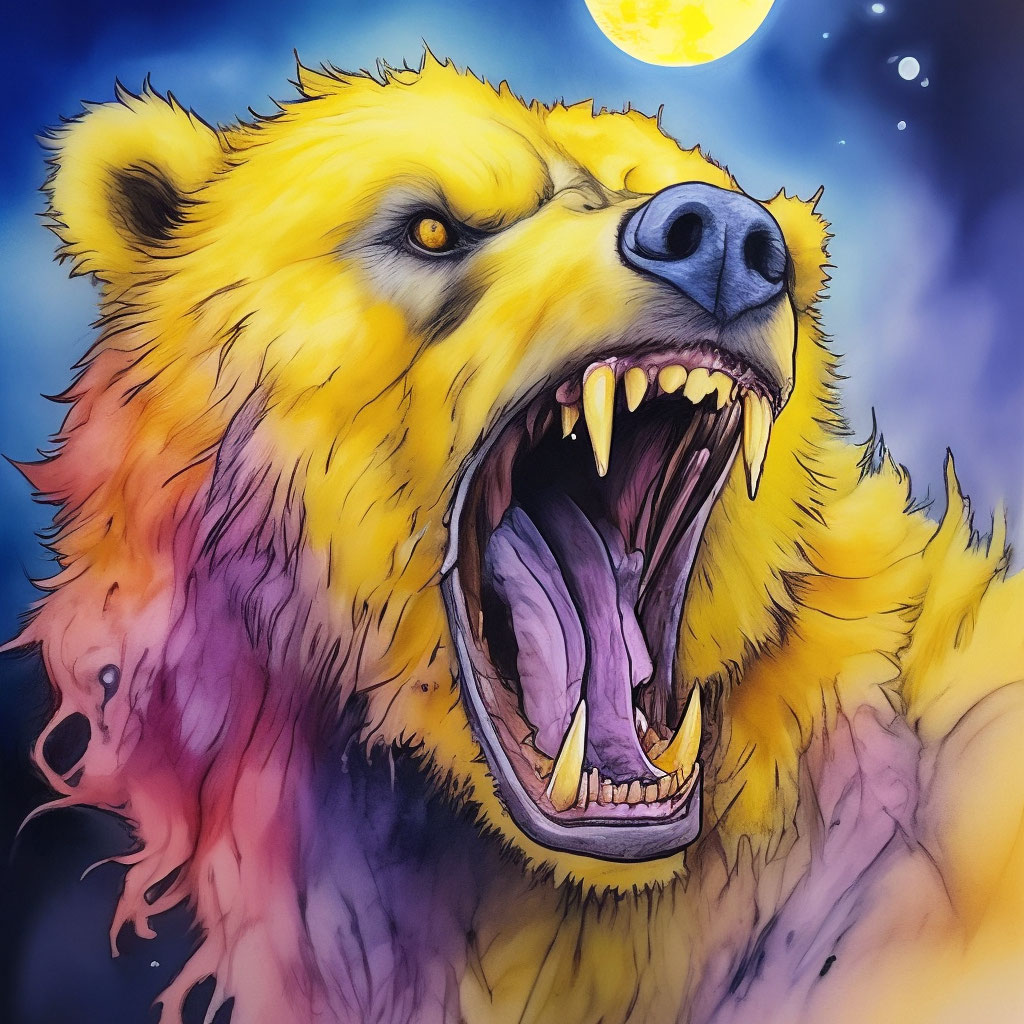 "Terrible orc bear with fangs, detailed color drawing, multicolored ...