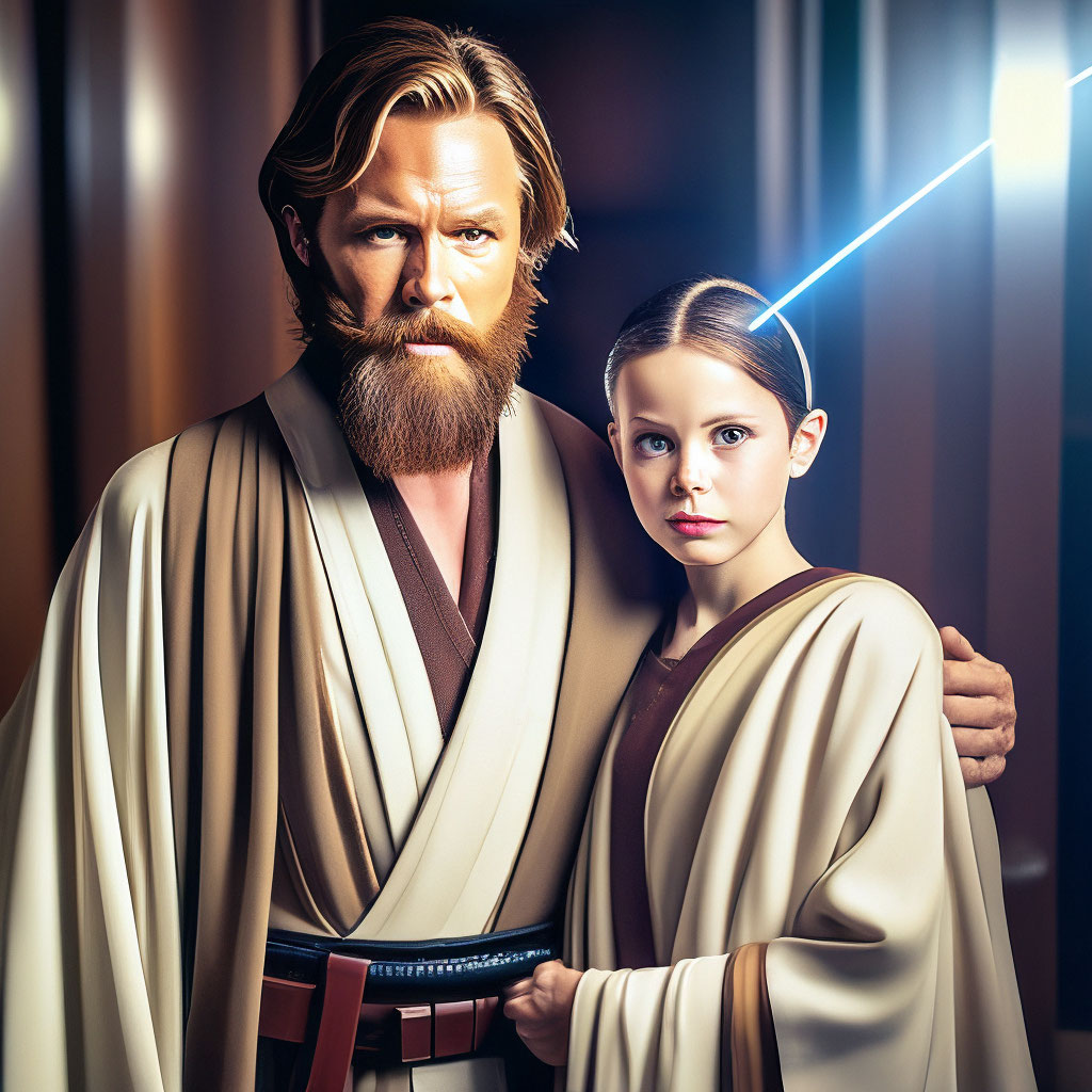 "Obi-Wan Kenobi and Leia Organa Little" — image created in Shedevrum