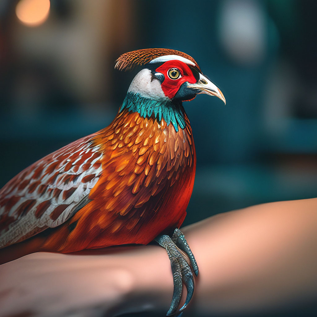 "Pheasant sitting on the arm, beautiful big tail, cute, aesthetically ...