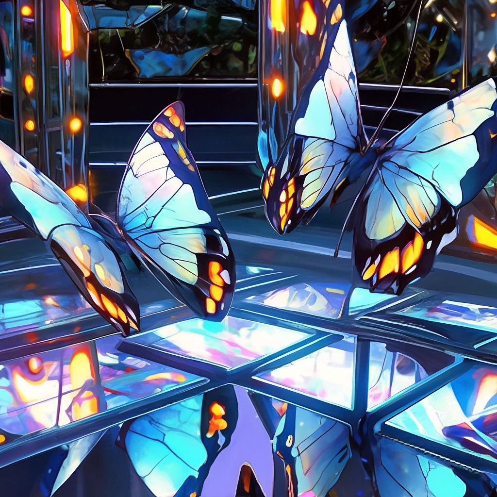 "Butterflies,multiple mirror optical illusion, actions" — image created ...