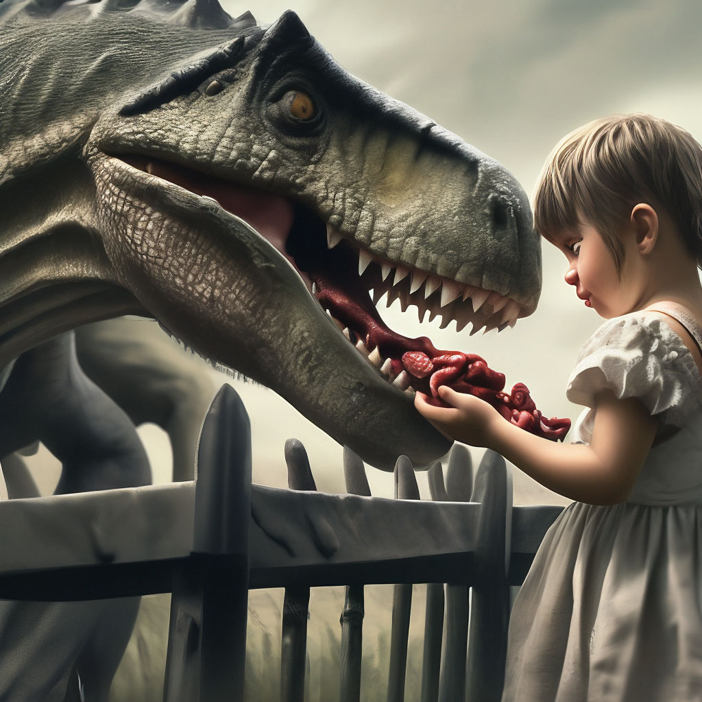 "Hyperrealism, gothic, horror, romanticism, a girl feeds little ...