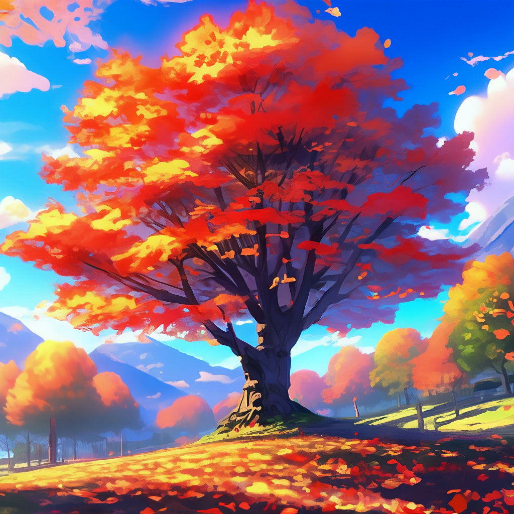 "Autumn tree, anime style" — image created in Shedevrum