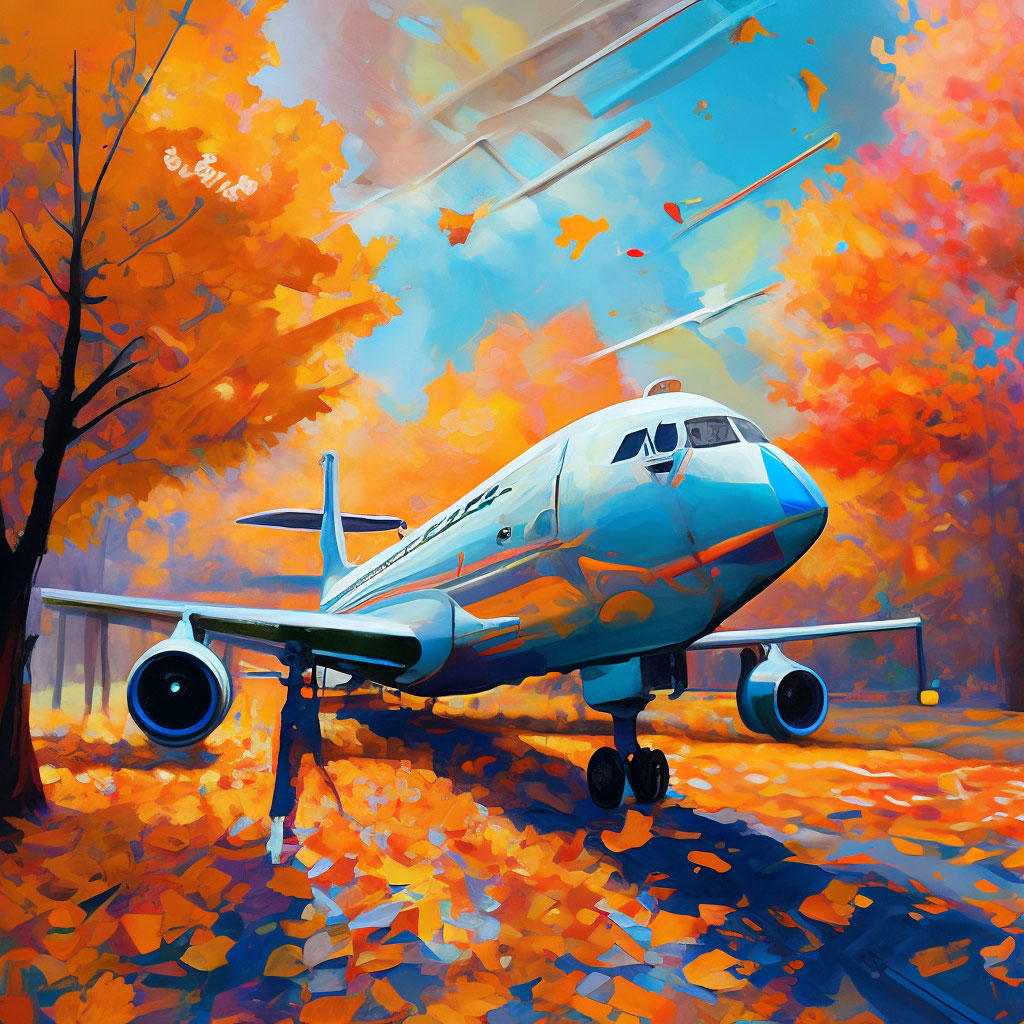 "Postmodern, airplane, autumn" — image created in Shedevrum