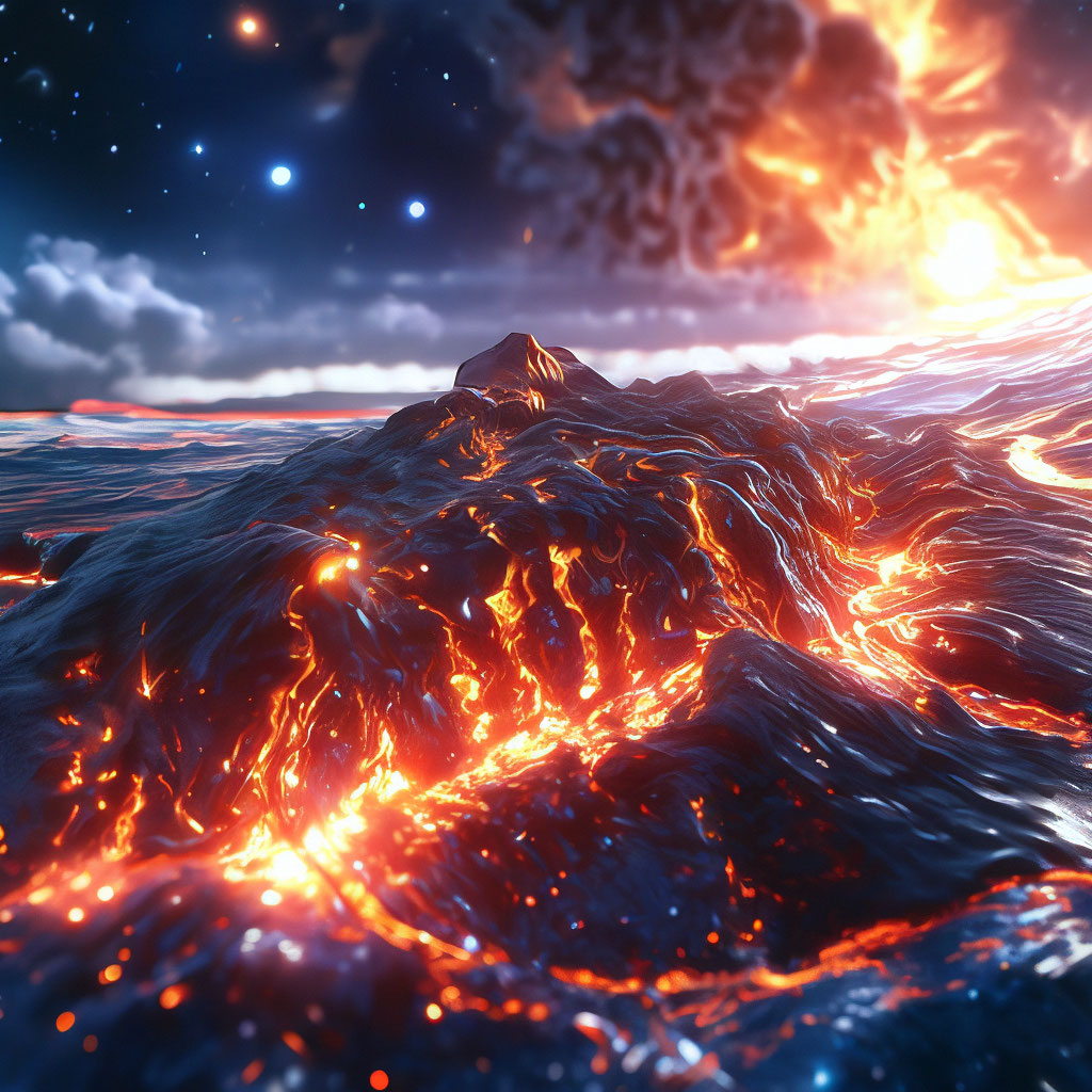 "Cosmic volcano eruption, galactic lava, atmosphere, space, stars ...