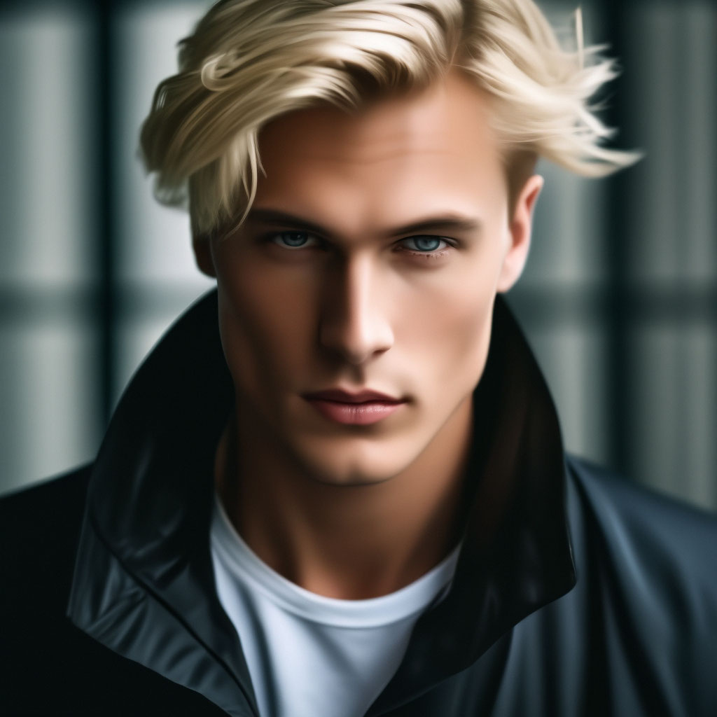 "Handsome man, languid look, blond, with a model haircut, supermodel ...