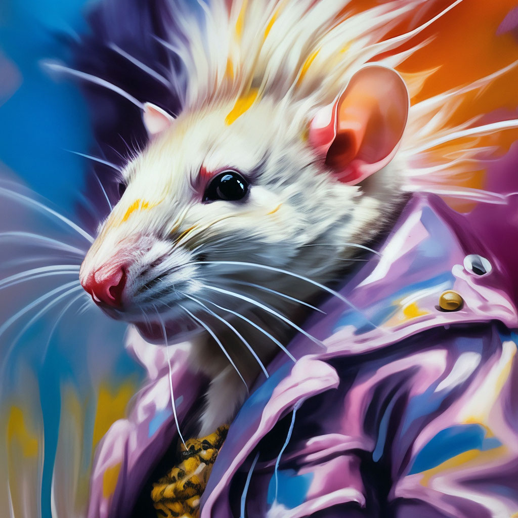 "Portrait of a brutal rat with a mohawk and a leather jacket in pale ...