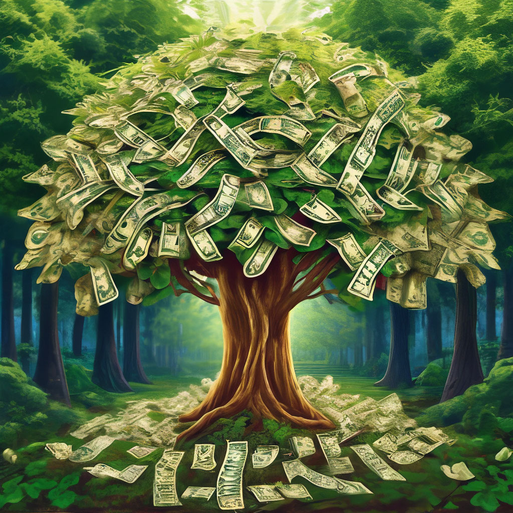 "The money tree in the forest" — image created in Shedevrum