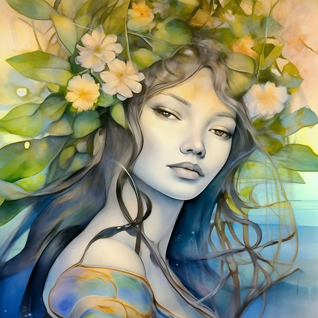 "Nymph river portrait. Abstraction, optical illusion, complex muted ...