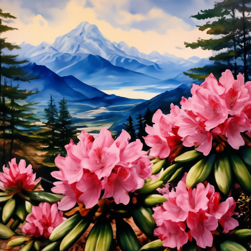"Rodendron, watercolor, fine ink drawing, beautiful landscape, pixel ...