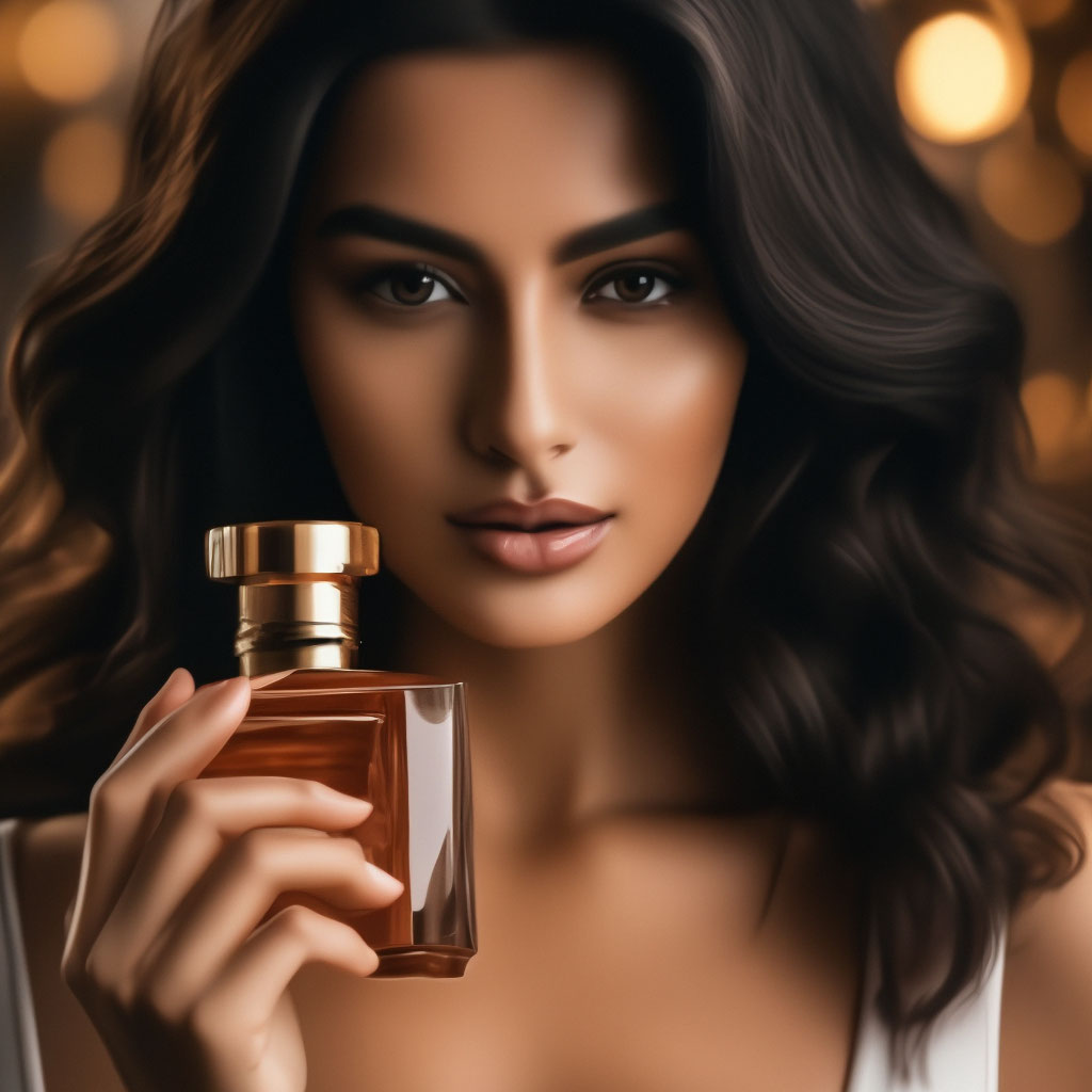 "An advertisement in a glossy magazine, a beautiful young woman of Arab ...
