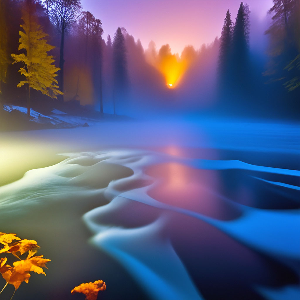 "Night, haze,milky shroud,fog, contours of the autumn forest,thick ...