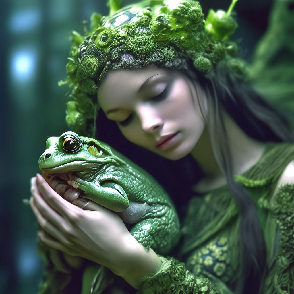 Тоска зеленая Fantastic frog🐸, deep dream, frog girl symbiosis ...