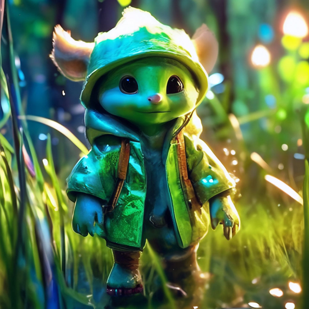 "Create: a green, in the grass, fabulous, small, cute little man loony ...