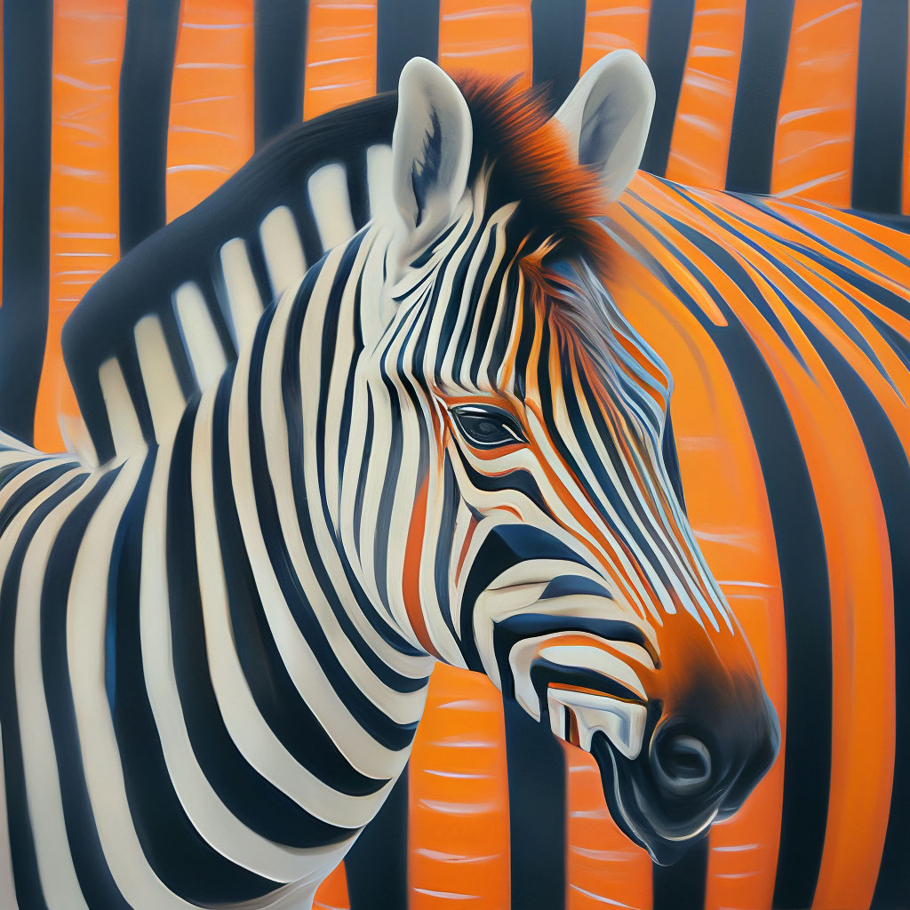 "Zebra with orange stripes" — image created in Shedevrum