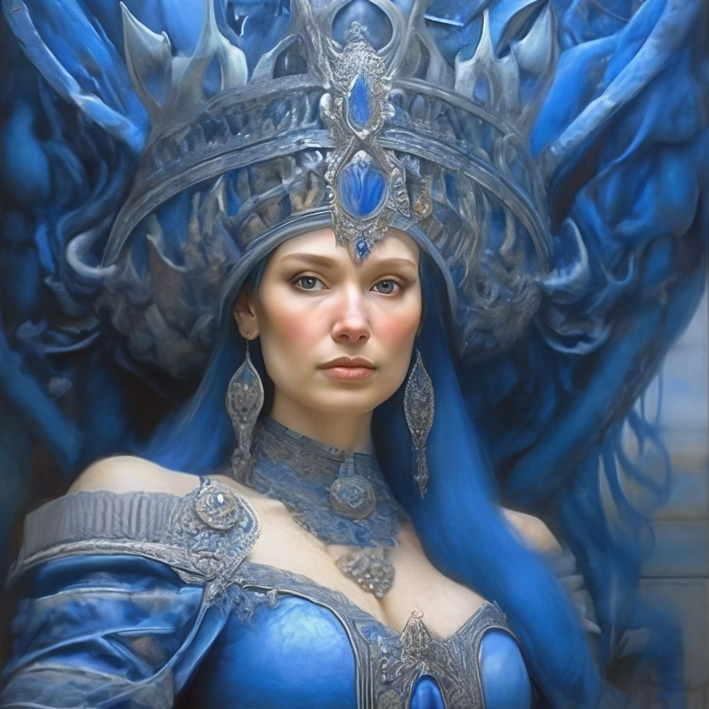 The Wise Queen of the Blue Rivers-painting" — image created in Shedevrum