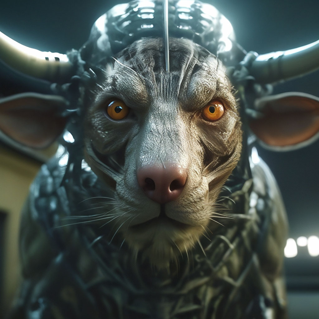 "Hybrid, cat metamorphosis into cattle, horror, tin, horror, very ...
