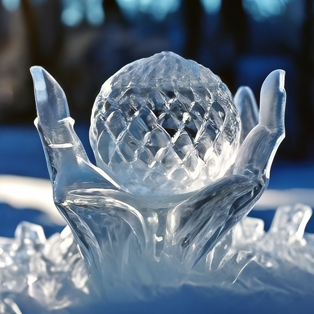 "Ice carving.a sculpture made of ice.Fine lines. Icy transparent Hands ...