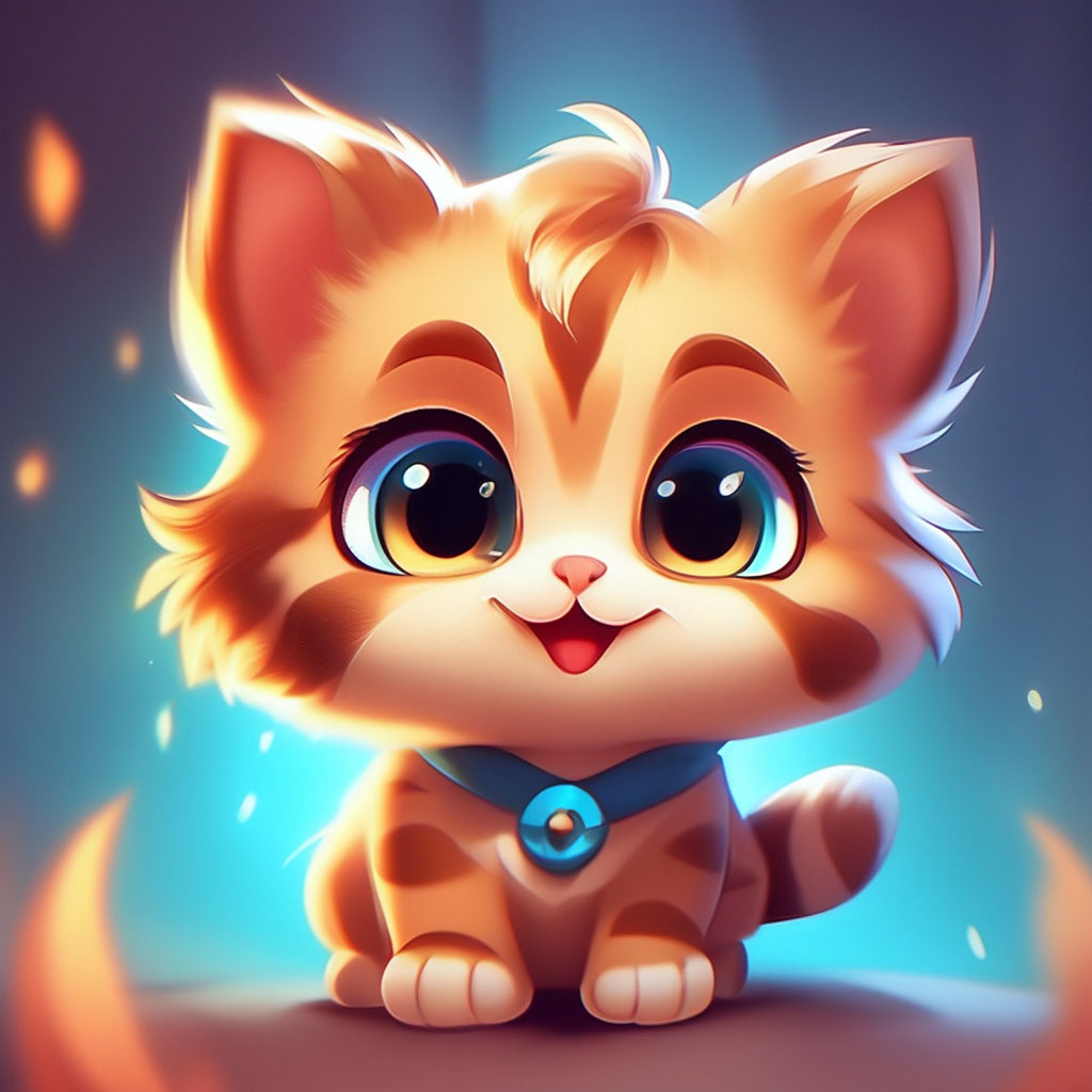 "Very very cute cartoon, fluffy,fiery medium cat,brown eyes, cute very ...