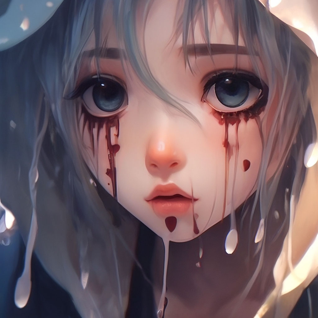 "Cute anime girl sadness is longing. a deep sad look. unrealistically ...