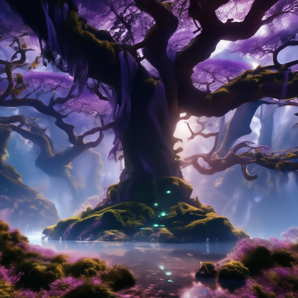 "Landscape on pandora, Avo's tree of life, incredible lighting, lilac ...
