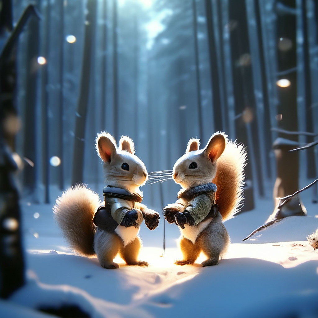 "Anime two squirrels, winter forest, professional photo, beautiful ...
