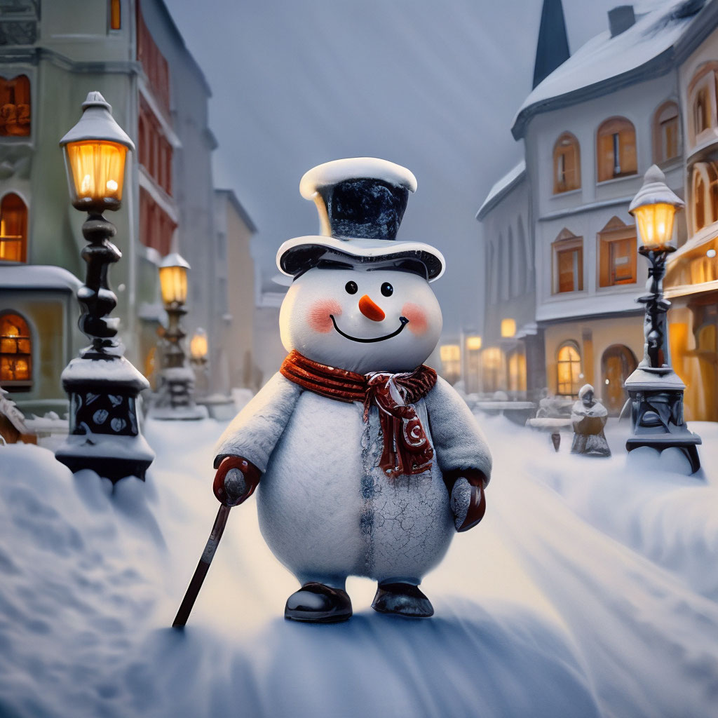 "Cute little snowman walks through the Christmas Tyrolean city, with a ...