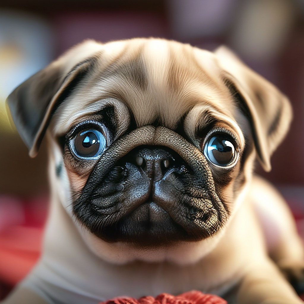 "Pug puppy, mega-cute with big eyes symmetrical, beautiful,charming ...