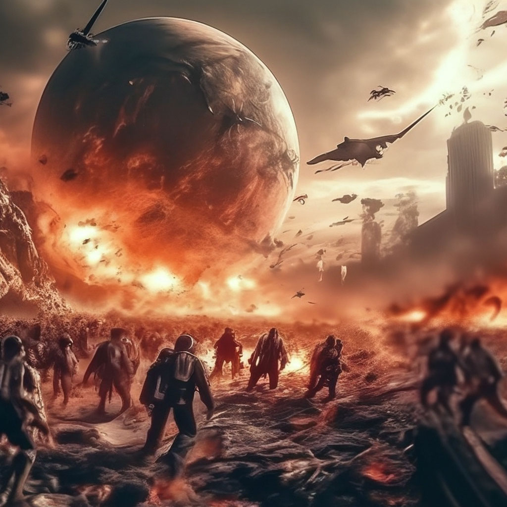 "Battle between humans and monsters, destruction of the planet, post ...