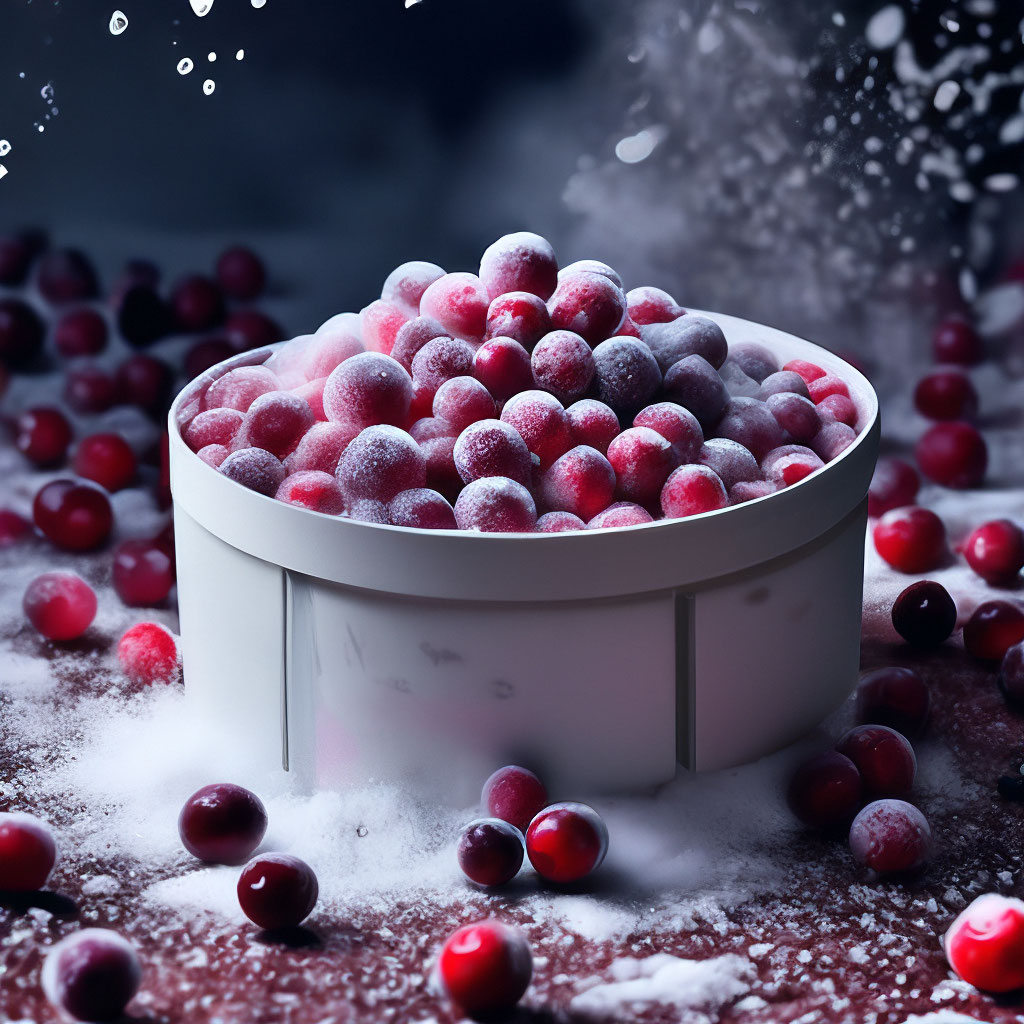 "A box of cranberries in sugar. powder" — image created in Shedevrum