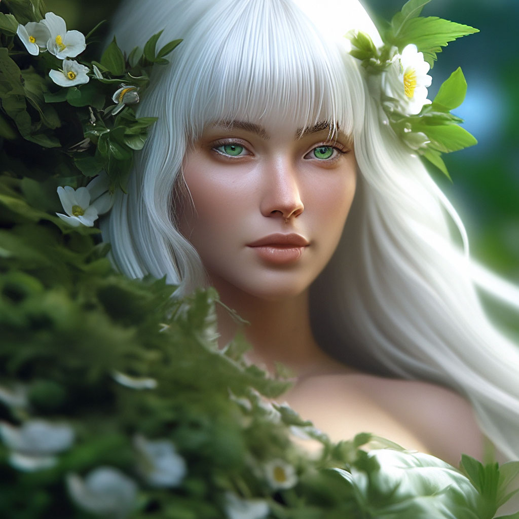 "Mountain nymph, dressed in foliage with flowers, snow-white straight ...