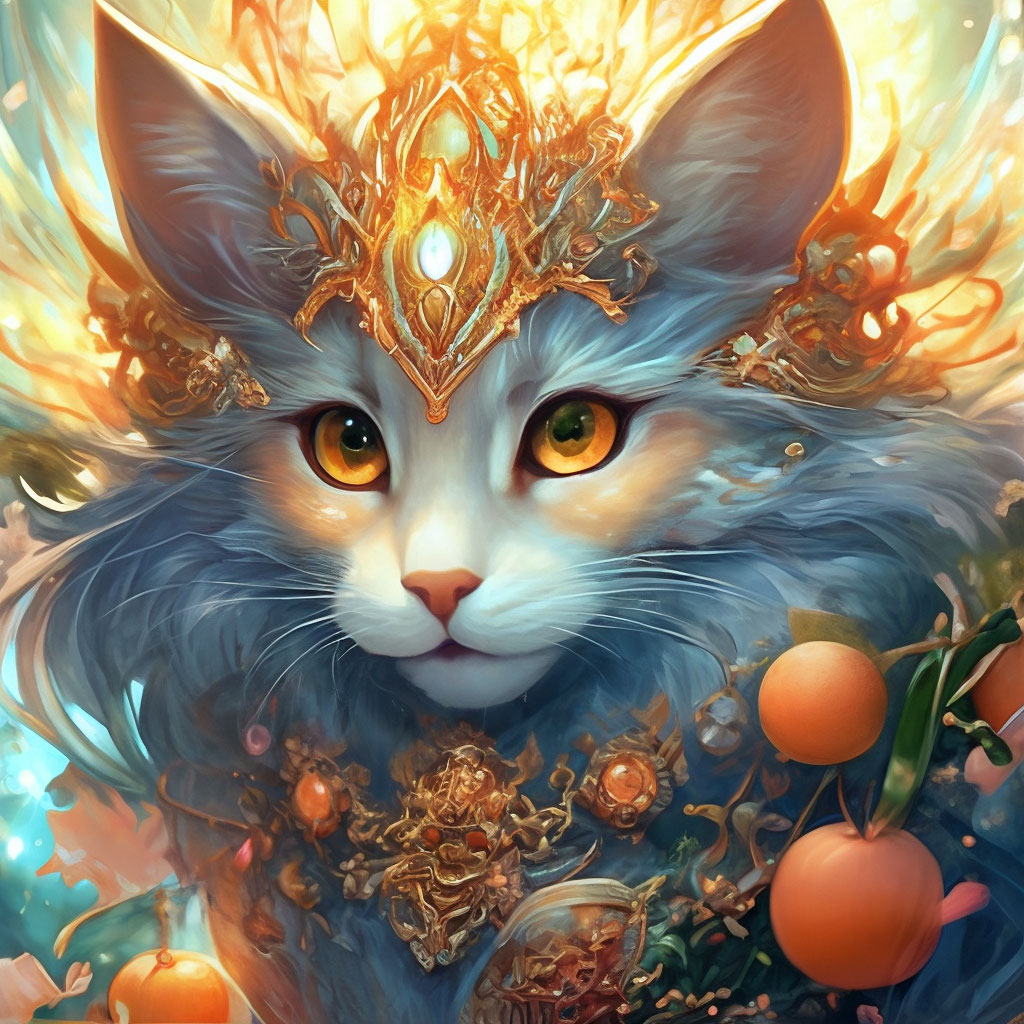 "︎ ︎ ︎ ︎ ︎ ︎ ︎ magical fairy-tale planet beautiful elf cat, large amber ...