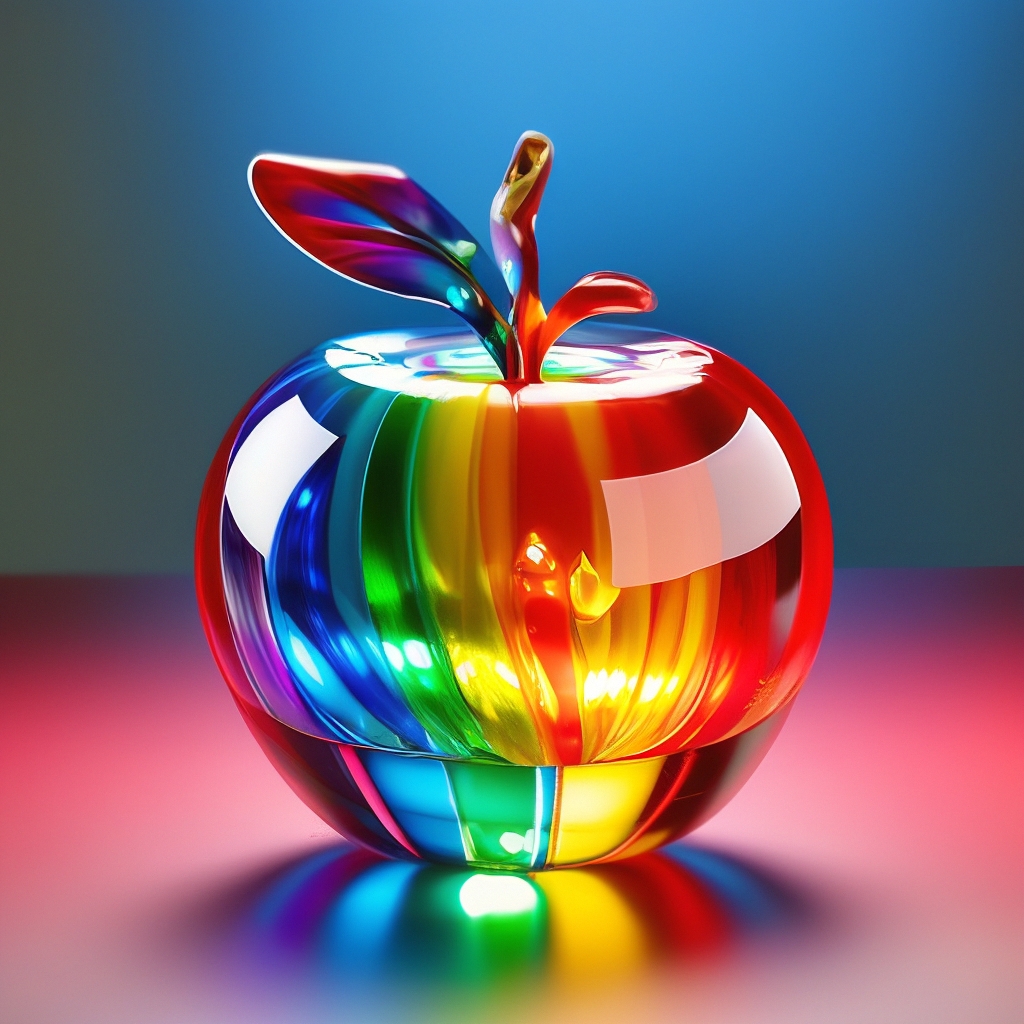 "Rainbow glass apple" — image created in Shedevrum