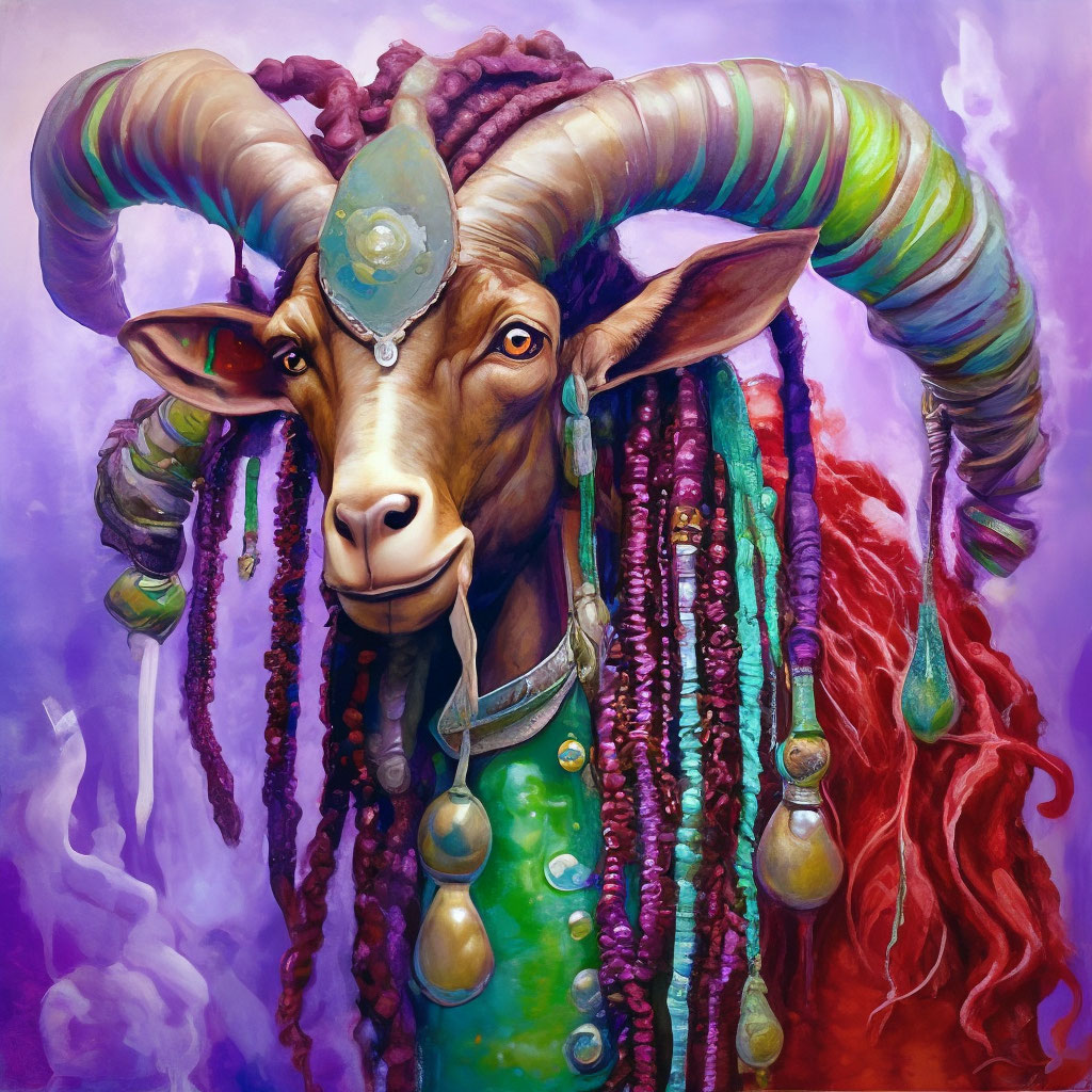 "Anthropomorphic goat with African dreadlocks of caramel, mother-of ...