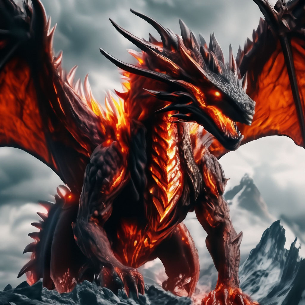 "A hybrid of a lava dragon and an ice dragon in the clouds realism ...