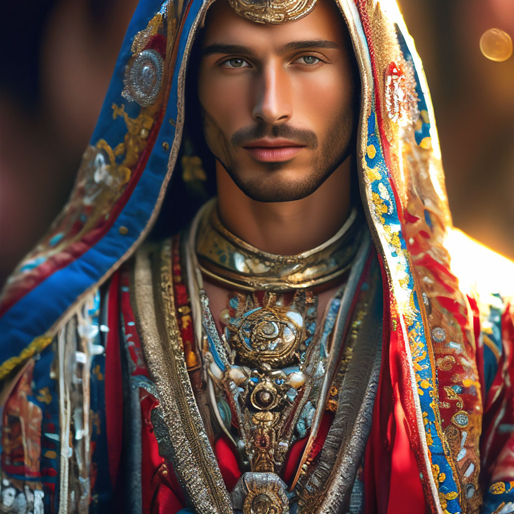 "Photorealism guy in national clothes, cutting hyper-detail, mysticism ...