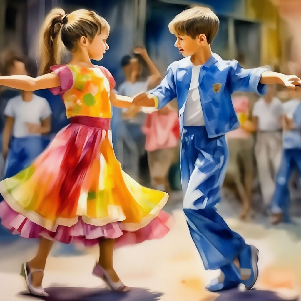 "A girl and a boy of about ten years old dance Lambada in colorful ...